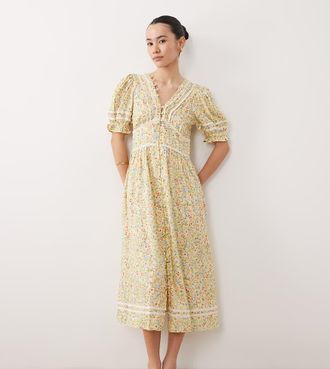 Nobody's Child Saffy - Robe mi-longue &agrave; fleurs - Citron-Jaune