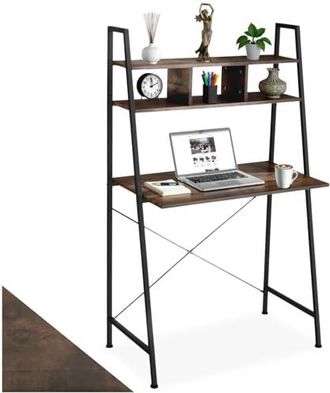 TecTake Bureau 85,5 x 46,5 x 140 cm, &Eacute;tag&egrave;re sup&eacute;rieure 3 compartiments, Table de Bureau, Style Industriel Bureaux Ordinateur Meuble pc Table de Travail Meubl