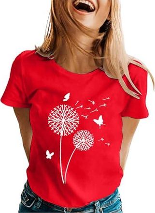 Generic HUIFUAO Tee-Shirt Femme Chemise en Lin Femme Tee Shirt Noir Femme Tshirt Femme Grande Taille Chemise Femme Grande Taille T Shirt Femme Col V, Z01 Roug