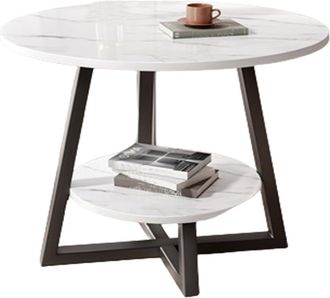 Generic Moderner runder Couchtisch mit Kreuzmetallgestell und Tischplatte aus MDF, einfache Montage, Schlichtes Mittelteil mit offenem Ablagefach, Cocktailtis