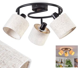 HOFSTEIN Deckenleuchte Bassagoda, moderne Deckenlampe aus Metall/Leinen/Stoff in Schwarz/Wei&szlig;, 3-flammig, mit verstellbaren Strahlern, runde Leuchte im Boho-De
