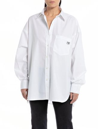 Replay Damen Hemd Langarm Hemdbluse, White 001 (Wei&szlig;), S