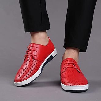 Generic Chaussure Homme Cuir Travail, Derby Mens Shoes, Style d&eacute;t&eacute; Respirable et Confortable Dentelle daffaires Up Leisure Hollow Solid Shoes (Red 48)
