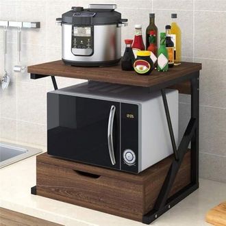 Generic &Eacute;tag&egrave;re &agrave; Micro-Ondes en Bois &agrave; 2 Niveaux avec tiroir, Support de Four, Organisateur de Rangement de comptoir, Grille-Pain de Cuisine Robuste for impr