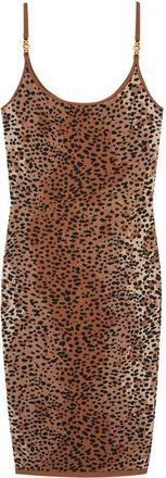Versace robe mi-longue &agrave; motif l&eacute;opard - Marron