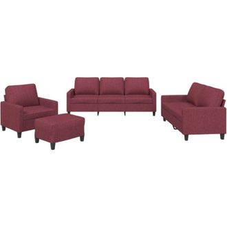 vidaXL Vidaxl - 4-tlg. Sofagarnitur mit Kissen Weinrot Stoff