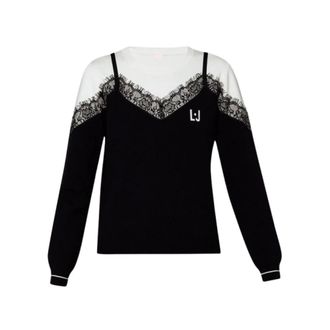 Liu Jo Femme, Pulls, Noir, Taille: 44 FR Tricot Long Ras du Cou