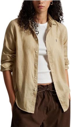 Polo Ralph Lauren Femme, Blouses et Chemises, Beige, Taille: 42 FR Classic Fit Linen Shirt