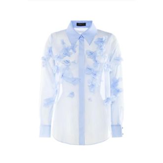 Nenette Femme, Blouses et Chemises, Bleu, Taille: 36 FR Chemise &Eacute;l&eacute;gante Semi-transparente en Organza
