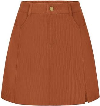 Belle Poque Jupe trapèze évasée pour femme - Taille haute - Avec poches, marron, XL