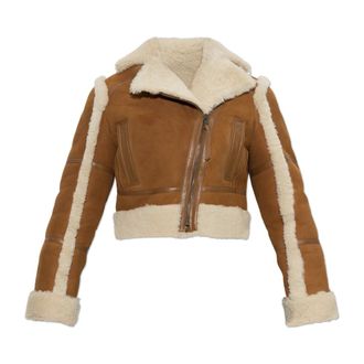 Balmain Femme, Vestes, Brun, Taille: 36 FR Veste en peau lain&eacute;e