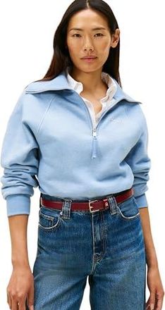 Tommy Hilfiger Sweat Zipp&eacute; Femme Classic Script Fleece Demi-Fermeture &Eacute;clair, Bleu (Brisk Blue Heather), L