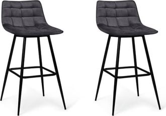 IDMarket Lot de 2 tabourets de Bar Mady en Velours Gris fonc&eacute;