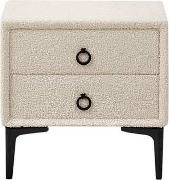 Beliani Nachttisch Bouclé Creme weiß 2 Schubladen Schwarze Metallbeine modern Sezanne