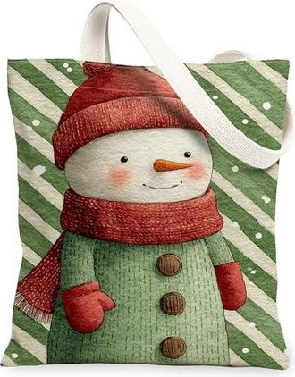 Generic Joli sac fourre-tout en toile motif bonhomme de neige, festif, l&eacute;ger, lavable, sac d&eacute;picerie r&eacute;utilisable pour le shopping, la plage, le pique-nique, 