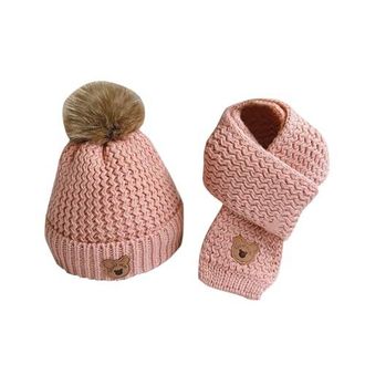 Generic Lot de 2 chapeaux et &eacute;charpes en laine pour gar&ccedil;on et fille de 3 &agrave; 12 ans, rose, Taille unique