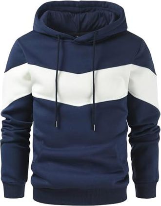 Generic Sweat à capuche en polaire pour homme - Style décontracté - Couleur contrastée - Manches longues - Avec cordon de serrage - Pour la course à pied, len