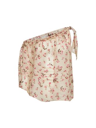 Isabel Marant Floral-Print One-Shoulder Blouse - Beige