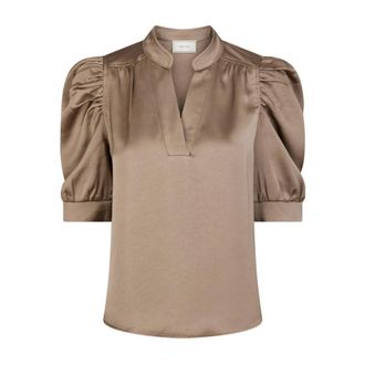 Neo Noir Sateen-Bluse mit Puff&auml;rmeln - - Blouses & Shirts - Damen - Braun - XL