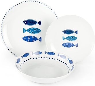 Excelsa 50249 Ocean 18-teiliges Tafelservice, Porzellan, Weiß/Azurblau