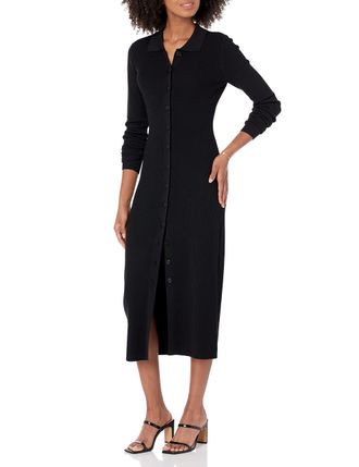 The Drop Ripp-Pulloverkleid für Damen, Jaxon Knopfleiste, Schwarz, Größe S