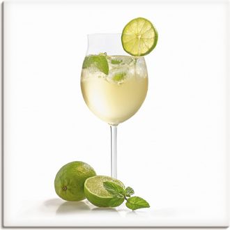 Artland Wanddeko Leinwand Bilder Wandbild 50 x 50 cm Ernährung Genuss Getränke Cocktail Foto Grün D1HF Limette Minze Weinglas Hugo