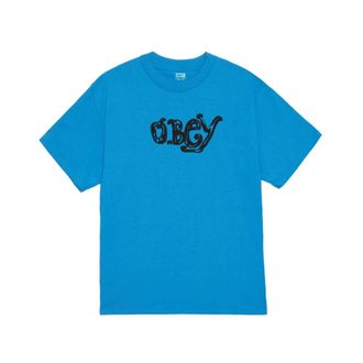 Obey Marker Tee Blau Baumwolle Logo Print - - Tops - Herren - Blau - M