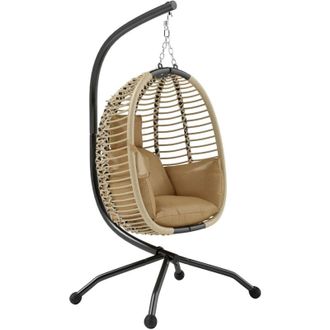 OUTSUNNY Fauteuil oeuf suspendu balancelle pliable avec coussin et support beige