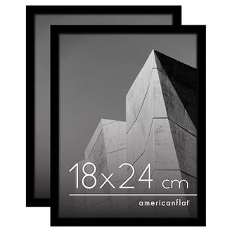 Americanflat Bilderrahmen 18x24 cm aus Kunststoff (2er Pack) - Bilderrahmen 24x18 cm mit bruchsicherer Scheibe - inklusive St&auml;nder und integrierter Aufh&auml;ngung f&uuml;r 