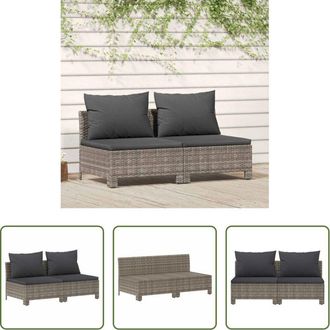 vidaXL 2-Sitzer - Gartensofa 2-Sitzer mit Kissen Grau Poly Rattan