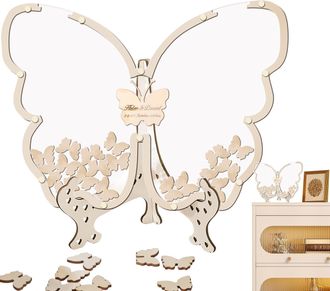 Generico Butterfly Shower G&auml;stebuch, Butterfly Guest Book | Hochzeitsdekorationen aus Holz f&uuml;r die Zeremonie - Exklusives G&auml;stebuch f&uuml;r das G&auml;stebuch zur Teiln