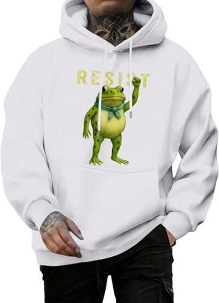 Generic Sweat &agrave; capuche surdimensionn&eacute; pour homme - Imprim&eacute; grenouille r&eacute;sistant | Sweat-shirt d&eacute;contract&eacute; tendance avec poche, usage quotidien, blanc, XL
