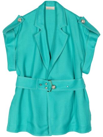 Elie Saab veste ceintur&eacute;e &agrave; manches courtes - Bleu