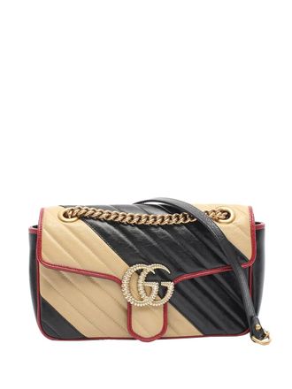 Gucci petit sac port&eacute; &eacute;paule en cuir GG Marmont Matelass&eacute; Diagonal Torchon (2016-2025) - Noir