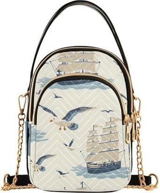 Mnsruu Sac à bandoulière pour femme motif voilier, mouette, océan, sac à main, petit sac à bandoulière avec sangle réglable