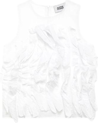 Alpha Studio Femme, Tops, Blanc, Taille: 38 FR Canotta C/Rouches