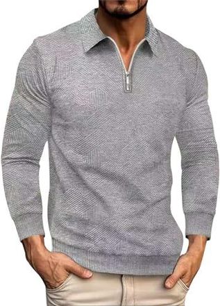 Generic Chemise &agrave; imprim&eacute; bloc de couleurs pour homme, coupe classique, polo d&eacute;contract&eacute; vintage, l&eacute;ger et respirant, tunique de travail, gris, 3XL