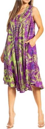 Sakkas 15803 - Robe Caftan Nora sans Manches Brod&eacute;e Tie Dye Courte - 4-Vert - OS