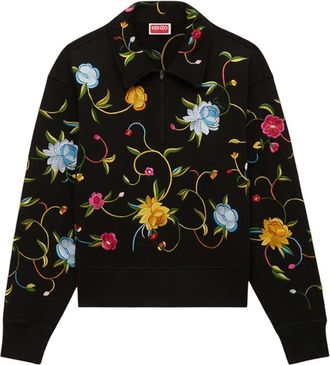 Kenzo Sweat-shirt en coton brod&eacute; &agrave; demi-zip Kenzo Wildflower