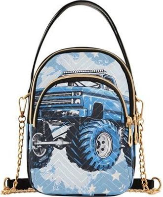 Mnsruu Sac à bandoulière pour femme avec sangle réglable Motif Monster Truck Bleu