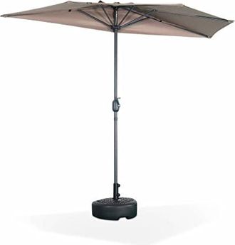 Alice's Garden Parasol de balcon &Oslash;250cm - CALVI - Demi-parasol droit. m&acirc;t central en aluminium avec manivelle douverture. toile taupe