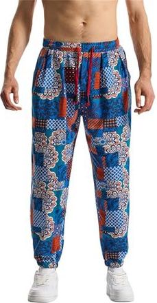 Generic Pantalon sarouel hippie pour homme - Coupe ample - Taille &eacute;lastique - Pantalon de plage &agrave; revers - Pantalon de danse hippie streetwear l&eacute;ger - Pantalo