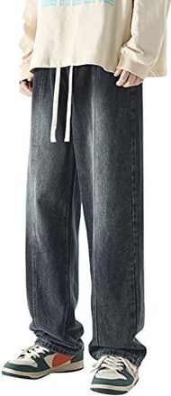 Generic Jeans pour homme Coupe classique Taille élastique Pantalon en jean classique robuste Vêtements de travail, bleu, L