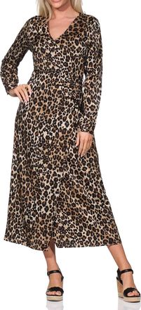 Vero Moda Damen Midi Kleid VMVerena 7/8 Wrap Dress Wickeloptik Leopard-Muster 10323869 Tigers Eye Verena M