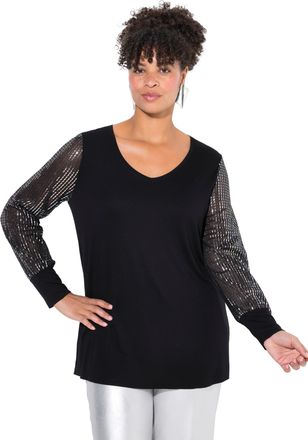 Miamoda Damen große Größen Übergrößen Plus Size T-Shirt, A-Linie, Glitzerjersey-Langarm schwarz 52 835258100-52