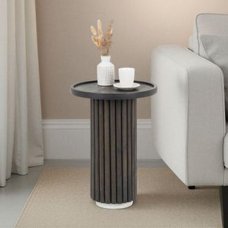 IDIMEX Beistelltisch BEJA aus massivem Mangoholz, Braun/Weiß - Ablagetisch rund 38 cm, Sofatisch mit geriffelter Struktur, Couchtisch modern für Wohnzimmer, 