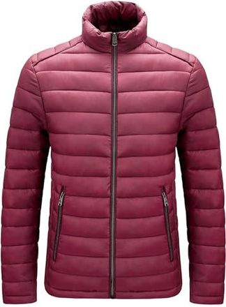 Generic Veste matelass&eacute;e l&eacute;g&egrave;re et pliable pour homme, manteau dhiver chaud, imperm&eacute;able, coupe-vent, veste dext&eacute;rieur d&eacute;contract&eacute;e, rouge vin, XXL