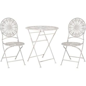 Beliani Beliani - Ensemble de Bistrot en M&eacute;tal Blanc Cass&eacute; Table et 2 Chaises Pliantes Balcon Scafa