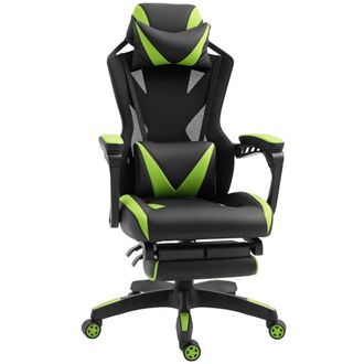 Vinsetto Ergonomischer Gaming-Stuhl, Schreibtischstuhl f&uuml;r B&uuml;ro, h&ouml;henverstellbar, R&uuml;ckenlehne 170 &deg;, Kissen f&uuml;r Lendenwirbels&auml;ule und einziehbare Fu&szlig;st&uuml;tze, 6