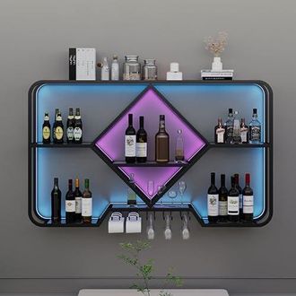 Generic Casier à vin Mural à 2 Niveaux, étagère dAffichage de Bouteilles dAlcool, étagère de Bar Murale, Support de Stockage dAffichage de vin, étagère à Liqu